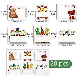 120pcs Christmas Gift Tags Stickers Adhesive Blank Gift Labels Name Tag Stickers for Presents Wrap Cute Santa Penguin Snowman Elk Gnome Design
