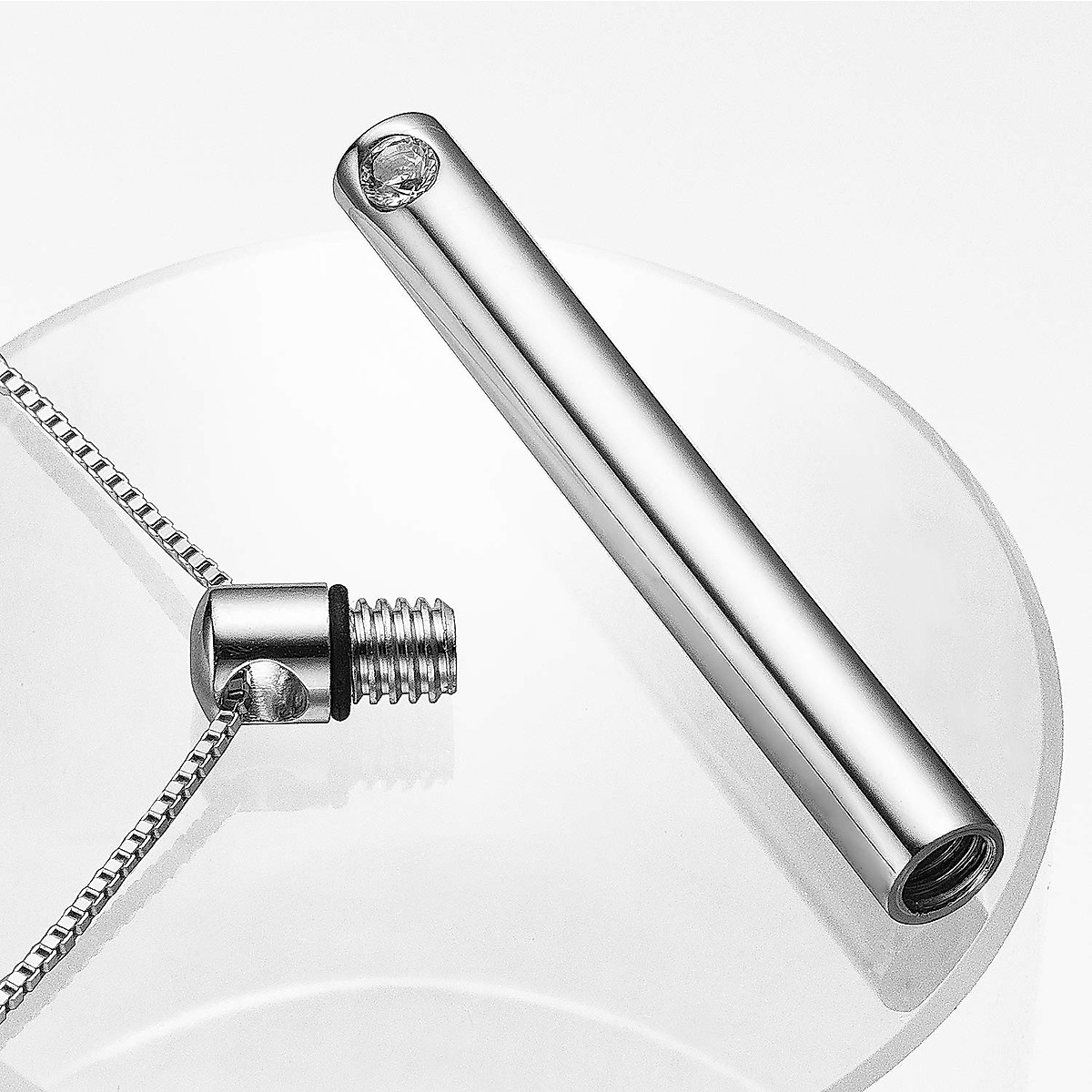 925 Sterling Silver Cubic Zircon Cylinder Vertical Bar Urn Necklace For Ashes, Memorial Ashes Vial Pendant Necklace, Cremation Ashes Keepsake Necklace