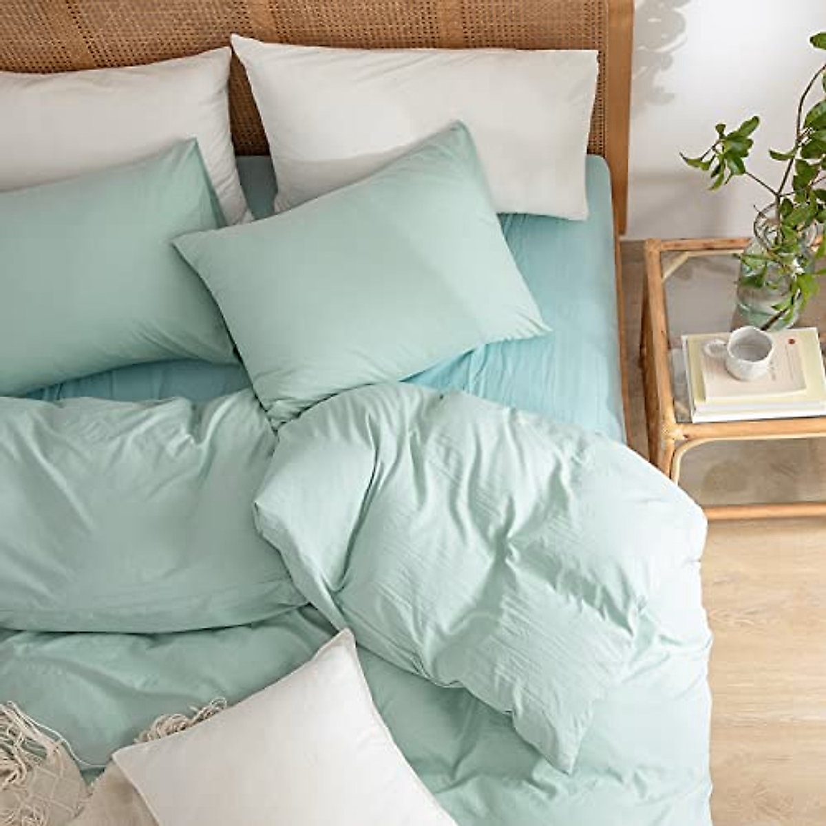 ERZRGA Sage Green Duvet Cover, 100% Washed Microfiber Twin Duvet Cover 3 Pieces Ultra Soft Lightweight Duvet Cover with Zipper Closure & Corner Ties, 1 Duvet Cover & 2 Pillowcases (Green, Twin)