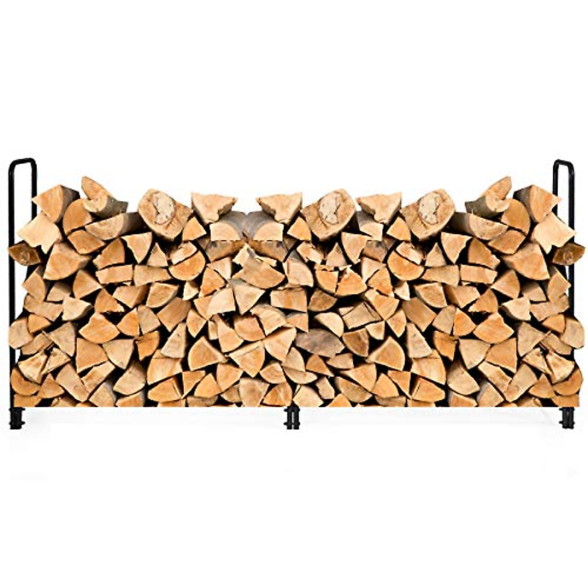 Goplus 8ft Firewood Log Rack, Outdoor Heavy-Duty Firewood Storage Holder w/Sturdy Steel Tubular Frame, Easy Assembly Rustproof Fireplace Wood Stacker for Fireplace, Patio, Deck, Fire Pit, 8ft Black