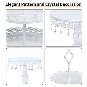 7 Pcs Cake Stands Set,Metal Cupcake Holder Stand Set,Pastry Trays Dessert Towers Plates Display Stand with Crystal Bling Pendants for Baby Shower Wedding Birthday Party Celebration Home Decor