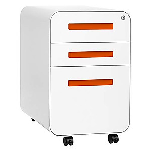 Laura Davidson Furniture Stockpile 3-Drawer Mobile File Cabinet, Commercial-Grade, Pre-Assembled (White/Orange)