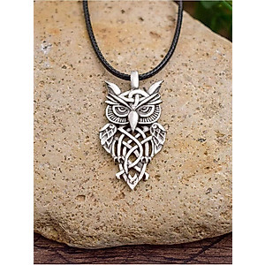 HAQUIL Owl Necklace, Celtic Owl Pendant, Faux Leather Cord, Owl Jewelry Gift for Men and Women (AD)