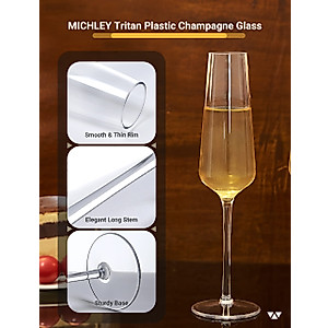MICHLEY Champagne Flutes Glasses Set of 2, 7.5 oz Unbreakable Tritan Plastic Sparkling Wine Glass, Anniversary, Wedding Gifts