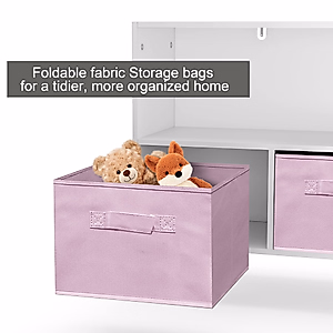 IAFIKE Toy Organizers and Storage, Kids Bookshelf with 3 Cube Fabric Bins and Drawers,Nursery Bookcases, Cabinets & Shelves Toddler Book Shelf for Bedroom,Playroom,Livingroom (Pink)