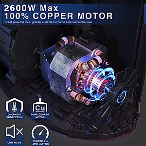 CHEFFANO Meat Grinder, 2600W Max Stainless Steel Meat Grinder Electric, ETL Approved Heavy Duty Meat Mincer Machine with 2 Blades, 3 Plates, Sausage Stuffer Tube & Kubbe Kit for Home Kitchen Use