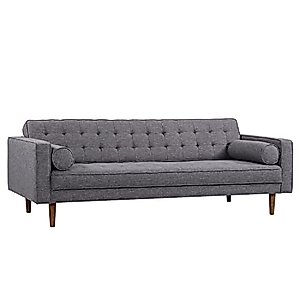 Armen Living Element Sofa in Dark Grey Linen and Walnut Wood Finish