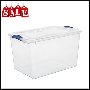2-Pack Sackable Plastic Tote Box Storage Containers Bin 66 Quart, Blue Latches