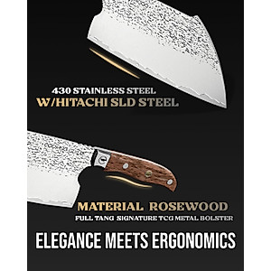 The Cooking Guild Serbian Cleaver Knife - 7.8 Inches - Grizzly Series - Japanese High Carbon Stainless Steel Butcher Knife - Rosewood Handle Meat Cleaver Knife