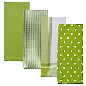 Dunroven House RVARTYLMG Variety Kitchen Towel, Lime Green & White - Set of 4