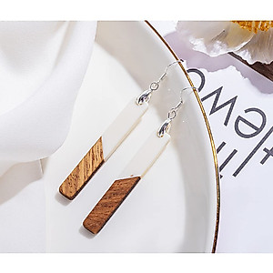 YWDREAM Wood Earring, Wooden Earrings for Women, Boho Earrings Women Dangling Statement Earrings (Black Vertical Bar)