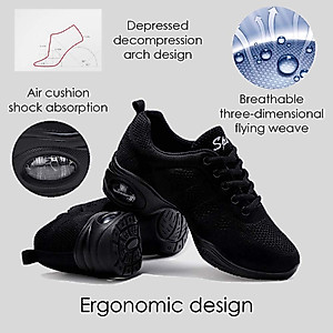 Womens Jazz Shoes Lace-up Sneakers Breathable Mesh Modern Dance Shoes Breathable Air Cushion Split-Sole Outdoor Dancing Shoes Platform Sneakers for Jazz Zumba Ballet Folk Black 40