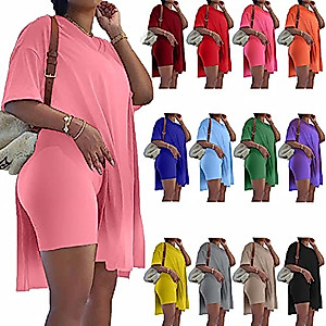 Difanlv Plus Size Womens 2 Piece Outfits Tracksuits Short Sleeve Tunic Tops Bodycon Shorts Sweatsuit Sets