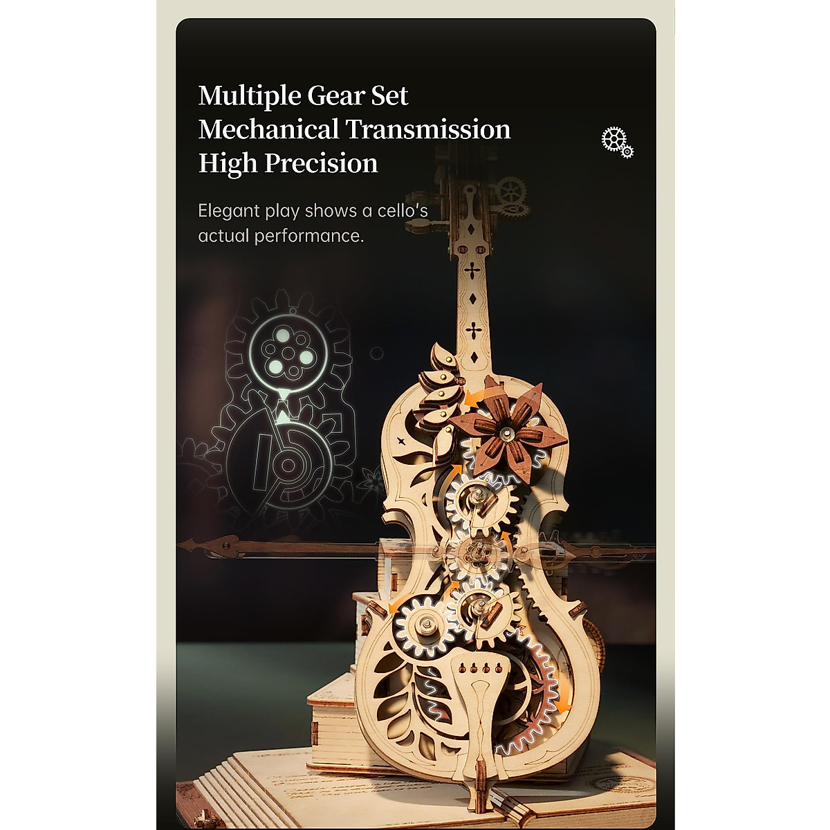 ROBOTIME AMK63 Magic Cello Adults 3D Puzzles -3D Wooden Puzzles for Adults - Wooden Music Box Puzzle to Build - Unique Music Gift Hobby Kits