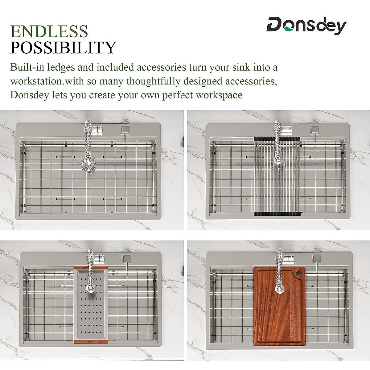 33 Kitchen Sink Drop In - Donsdey 33 Inch Kitchen Sink Ledge Workstation 16 Gauge Stainless Steel Drop In Topmount Single Bowl Rectangular Kitchen Sink Basin