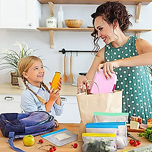 Dishwasher Safe Reusable Silicone Storage Ziplock Bags, Leakproof Reusable Gallon Freezer Bags, BPA FREE Food Storage Bags for Marinate Food, Fruits, Sandwich, Snack, Meal Prep, Travel Item (24)