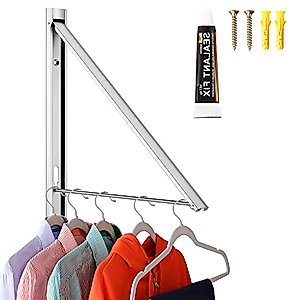 kuaguan Laundry Racks for Drying Clothes Drying Rack,Folding Drying Rack, Wall Mounted Clothes Hanger Rack Drying Rack Clothing Folding Indoor and Outdoor (Silver)