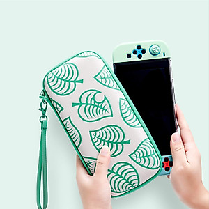 Carry Case for Nintendo Switch, Shockproof Hard Shell Protective Cover Portable Travel Bag, New Leaf Crossing Carrying Case for Nintendo Switch with 10 Game Card Slots and Inner Pocket