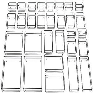 SMARTAKE 30-Piece Drawer Organizer with Non-Slip Silicone Pads, 7-Size Desk Drawer Organizer Trays Storage Tray for Makeup, Jewelries, Utensils in Bedroom Dresser, Office and Kitchen (Clear)