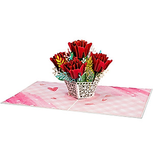 Paper Love 3D Lovely Roses Pop Up Card, Gift for Birthday, Wedding, Anniversary, Thank You, Get Well, All Occasion or Just Because - 5" x 7" Cover - Includes Envelope and Note Tag