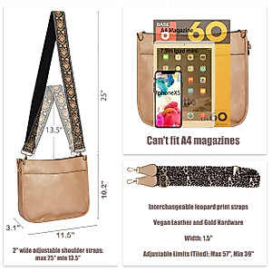 Cross Body Bag Purses for Women with Guitar Strap, Trendy Vegan Faux Leather Shoulder Bag Designer Handbag with 2 Strap (Khaki)