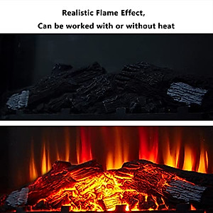 25 Inch 1400W Deluxe Electric Fireplace Mantel Heater, Wooden Freestanding Portable Patio Hearth Space Stove with Remote Control & Realistic Flames Remote Control for Home Room Indoor-White