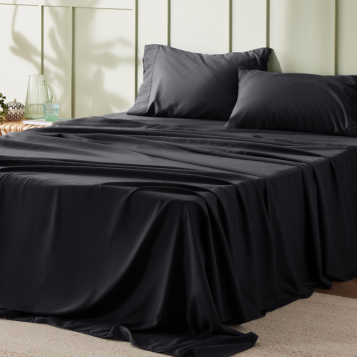 Bedsure Full Size Sheet Set Black Bundle Deep Pocket Full Size Sheet Set Fits Mattresses Up to 24" Thick