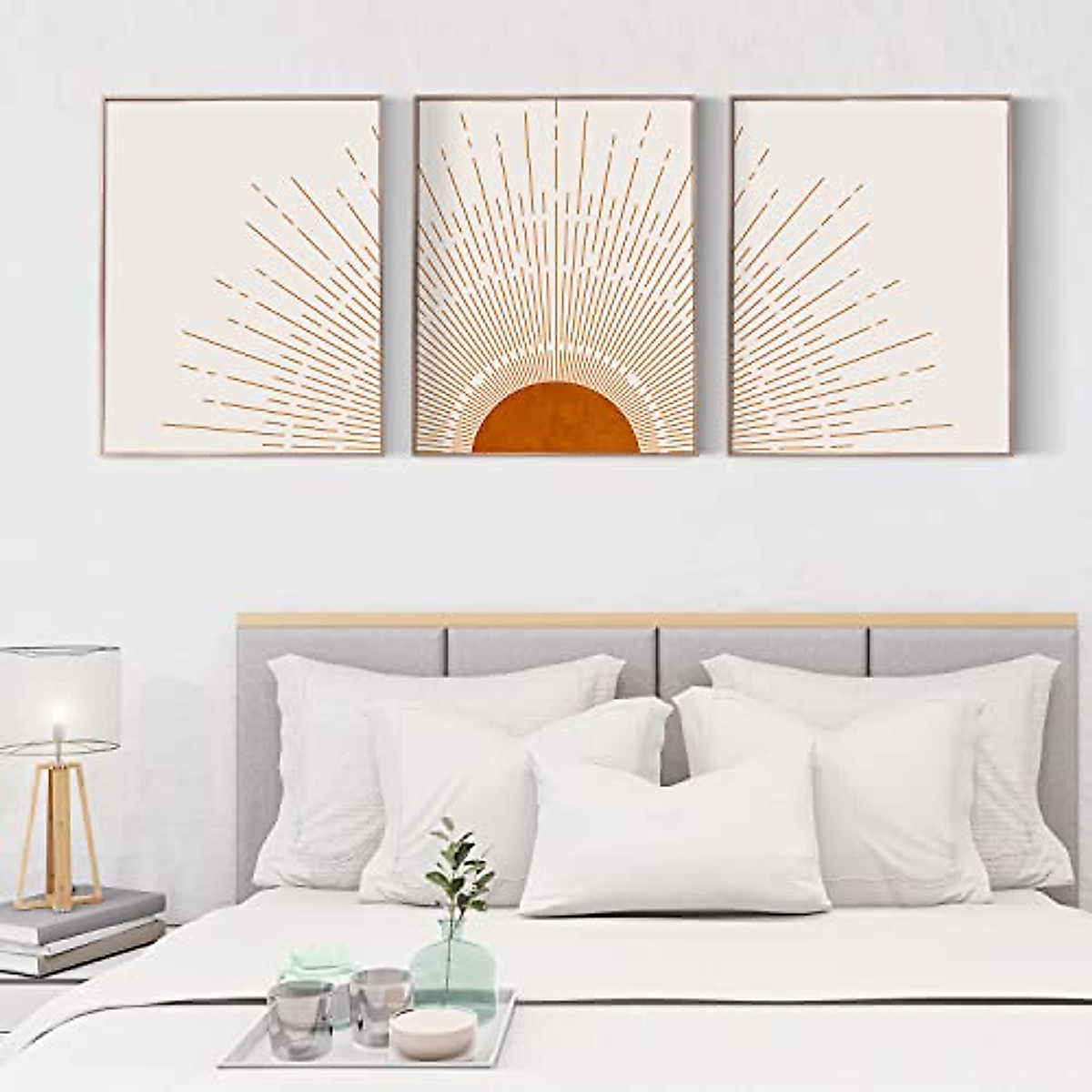 Sun Ray Boho Bedroom Wall Decor, Sun Line Art Modern Wall Decor, Mid Century Modern Wall Decor, Bathroom, Living Room, Office, Classrooms, Home Wall Decor, Set of 3 Prints, 11x14inch Unframed