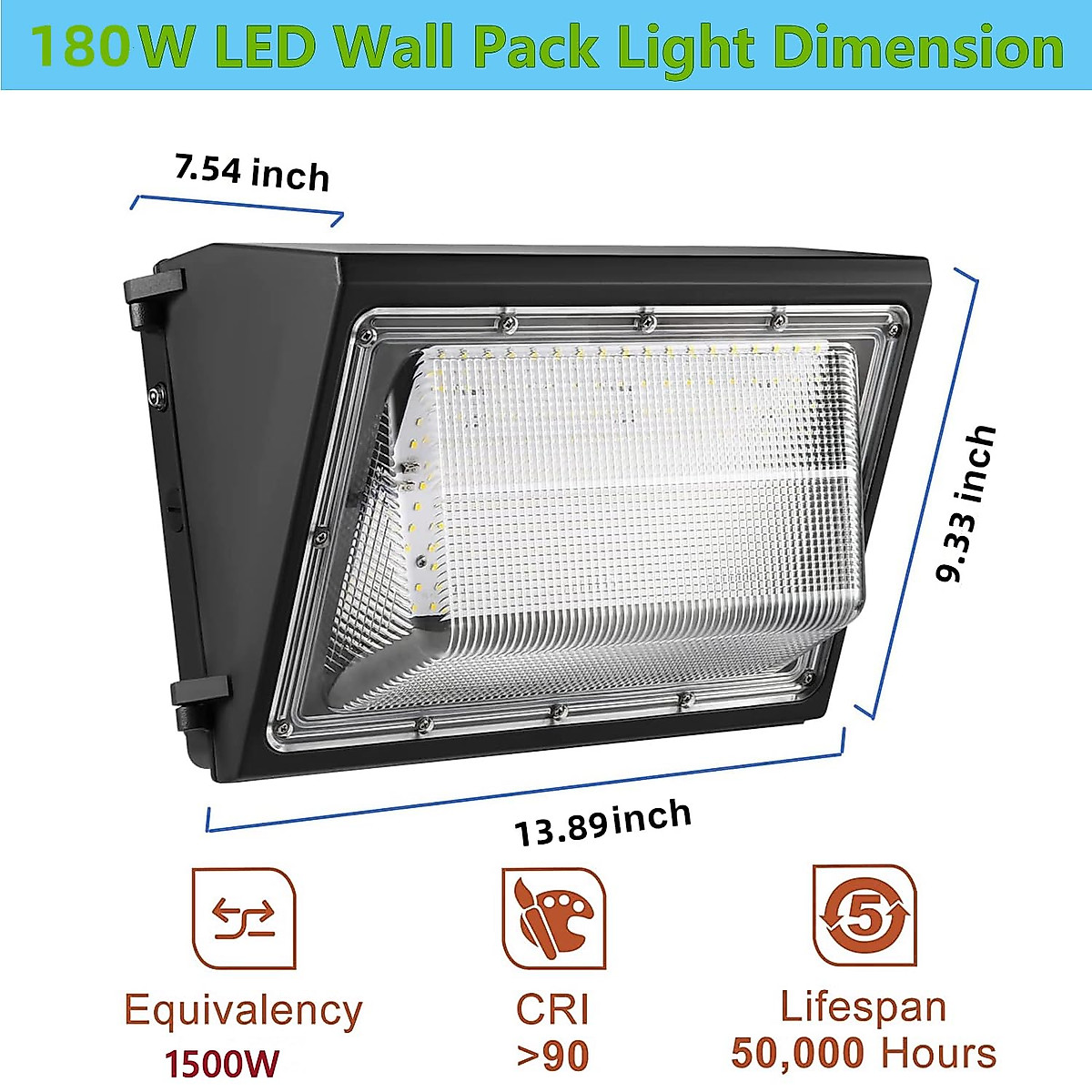 1Pack-Dusk to Dawn 180W LED Wall Pack Light Fixture, 25200LM 1500W HPS/HID Equivalent,100-277V, 5000K Daylight Commerical/Industrial Outdoor Security lighting, Waterproof for Entrance,Warehouse