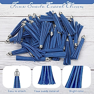 50 Pcs Keychain Tassel with Silver Cap 3.5 inches Faux Leather Tassel Suede Tassels Pendants with Loop for Cellphone Crafts Strap Jewelry Making DIY Earring Necklace Decoration (Navy Blue)