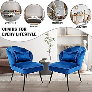 ECOMEX Velvet Accent Chair with Ottoman, Living Room Chair and Ottoman Set,Modern Lounge Chair with Footrest, Accent Chair with Foot Rest, Single Sofa Chair for Bedroom, Office, Hosting Room.(Blue)