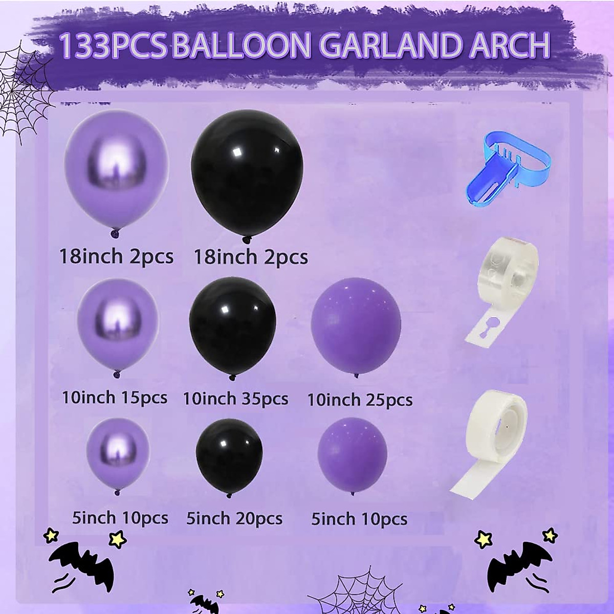 133pcs Wednesday Balloon Garland Arch Kit Black and Chrome Purple Balloons for Wednesday Themed Party Supplies Birthday Party Decoration (no backdrop)