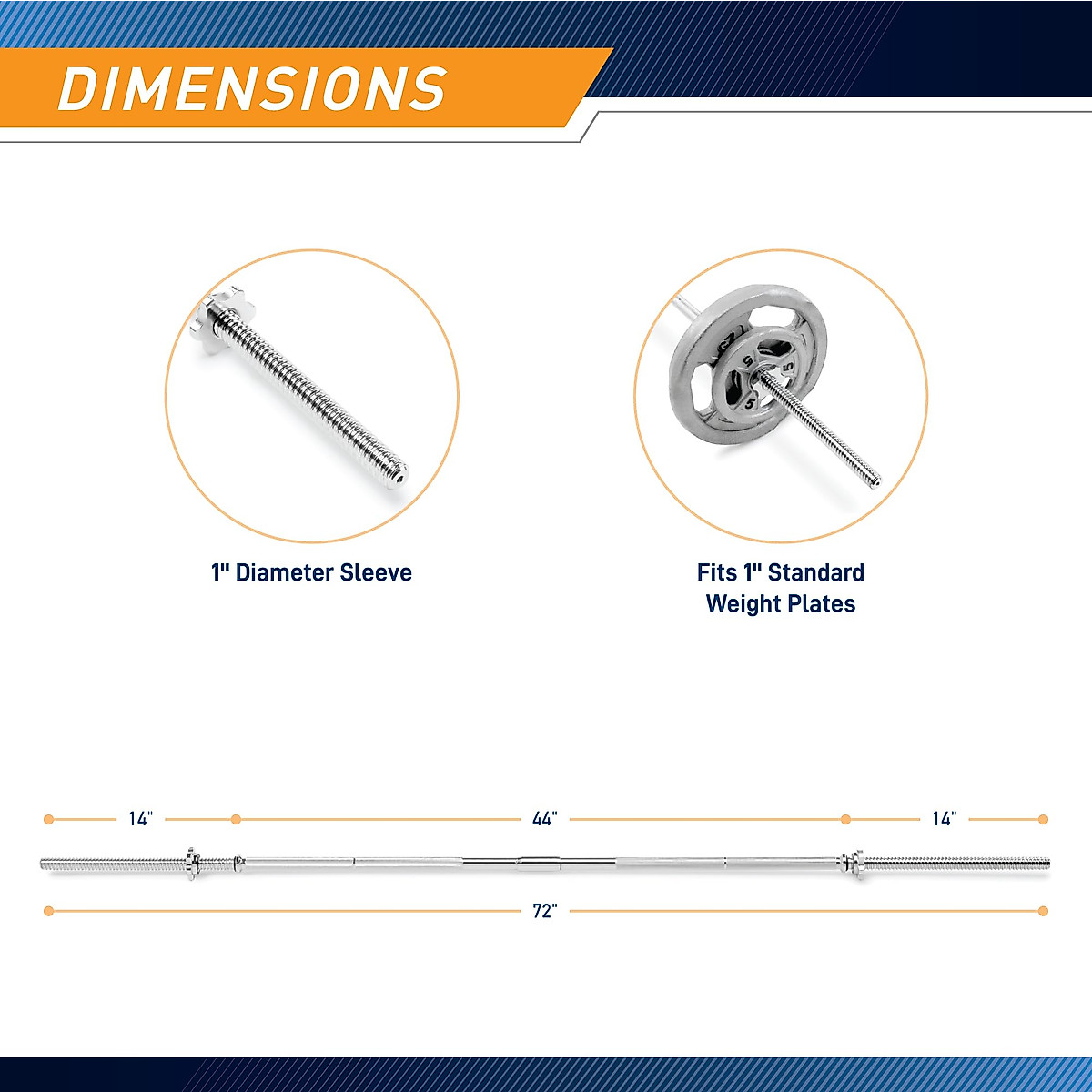 Marcy 6 ft. Two-Piece Standard Weight Bar with Threaded Spin Lock Collars for 1-inch Weight Plates Free Weights Accessory for Home Gym TRB-72.2