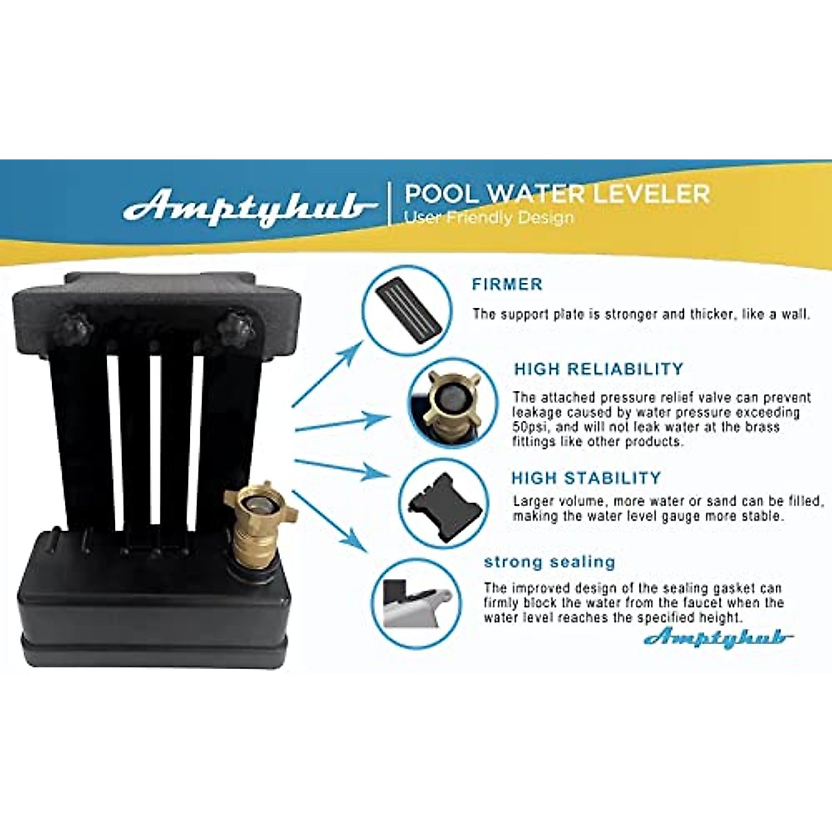 Amptyhub Pool Water Leveler, Included Pressure reducing Valve, Automatically Adjusts Pool Water Level, User Friendly Design (Black)