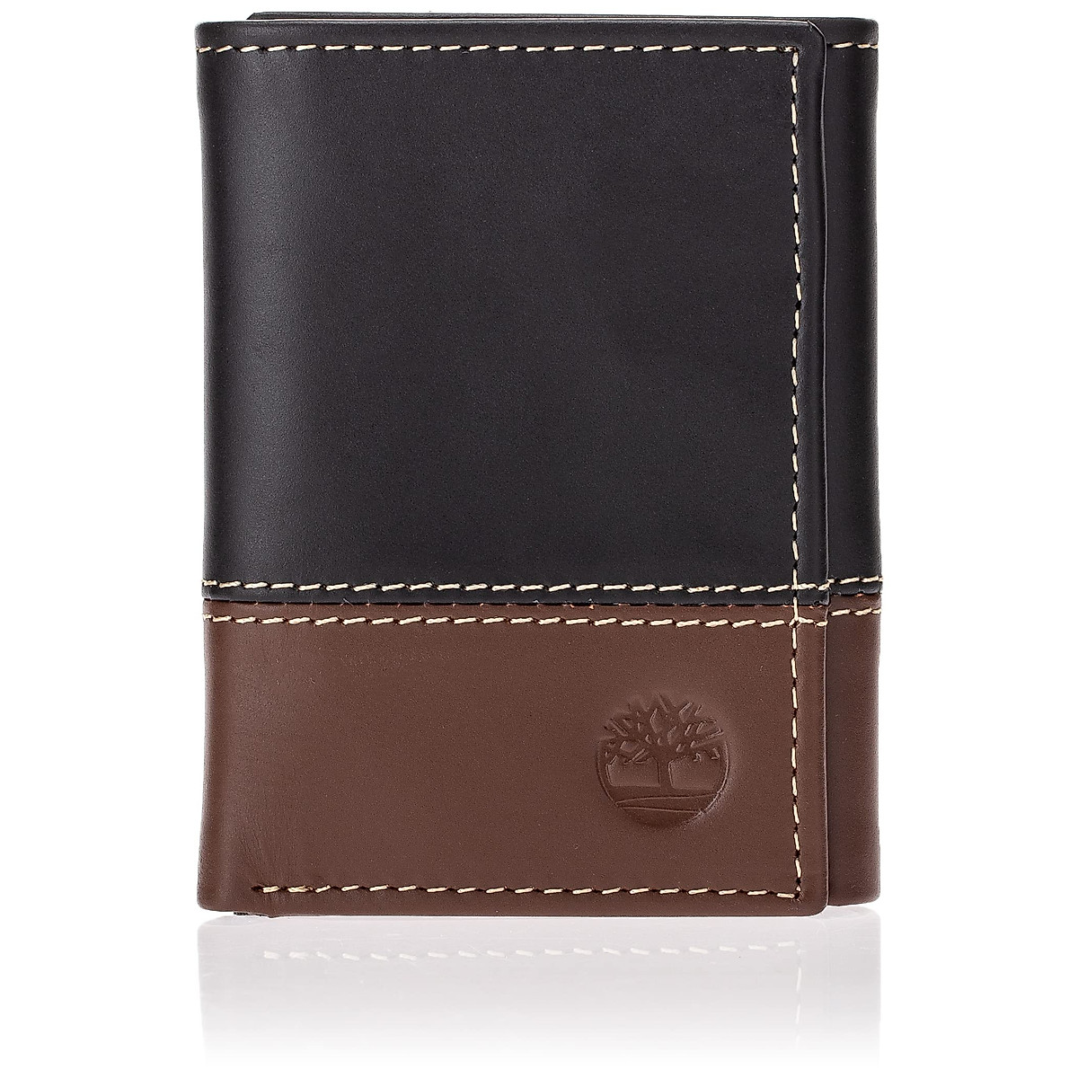 Timberland mens Leather Trifold Wallet With Id Window, Black/Brown (Hunter), One Size