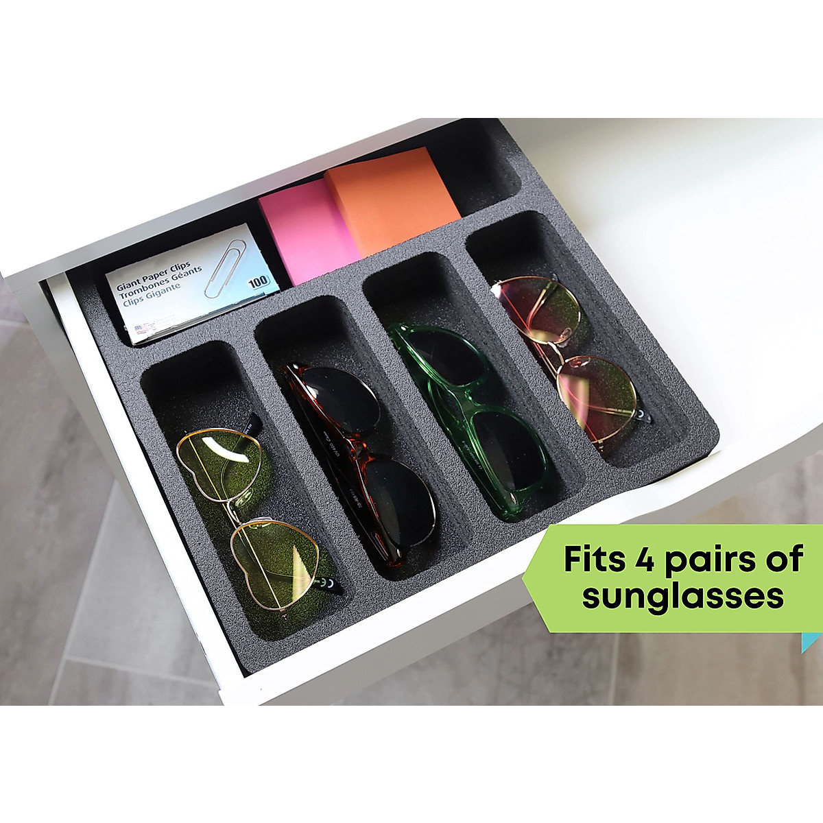 Polar Whale Sunglasses Drawer Organizer Tray Insert for Home Bedroom Bathroom Vanity Dresser Counter Table Waterproof Washable Black Foam 5 Compartment 12 x 12 Inches
