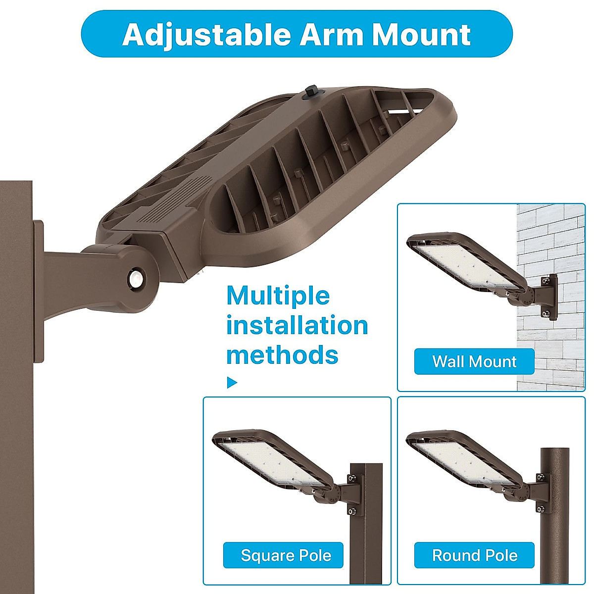 lumenfox 240W LED Parking Lot Lights Outdoor, Shoebox LED Parking Lot Light Adjustable Arm Mount 5000K 36000LM 150LM/W Parking Light with Dusk to Dawn Photocell IP65 Waterproof for Street Public Park