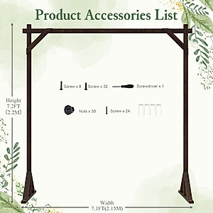 Fomcet 7.2FT Wooden Wedding Arch Stand Square Wood Arch Wedding Arbor for Ceremony Party Proposal Scene Garden Beach Forest Rustic Boho Decorations