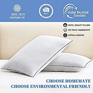 Homemate Bed Pillows for Sleeping - Queen Size(20"x28") Set of 2 Hotel Quality Pillows Allergy Friendly Microfiber Shell Fluffy Down Alternative Filling Pillow Suitable Back Stomach or Side Sleepers