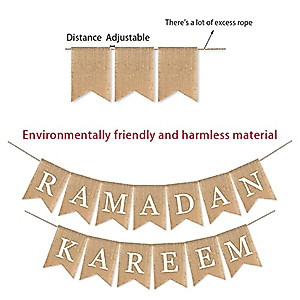 Burlap Ramadan Kareem Banner Muslim Fireplace Mantel Decoration Rustic Ramadan Kareem Bunting Banner for Mantle Fireplace Ramadan Party Decor Supplies