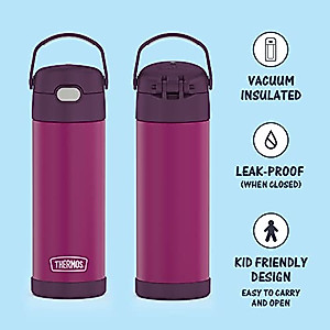 THERMOS FUNTAINER 16 Ounce Stainless Steel Vacuum Insulated Bottle with Wide Spout Lid, Red Violet