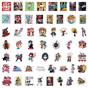 55 Pcs Scott Pilgrim Stickers Waterproof Vinyl Stickers for Water Bottles Laptop Skateboard Luggage Computer Stickers for Teens Girls Kids (Scott Pilgrim)