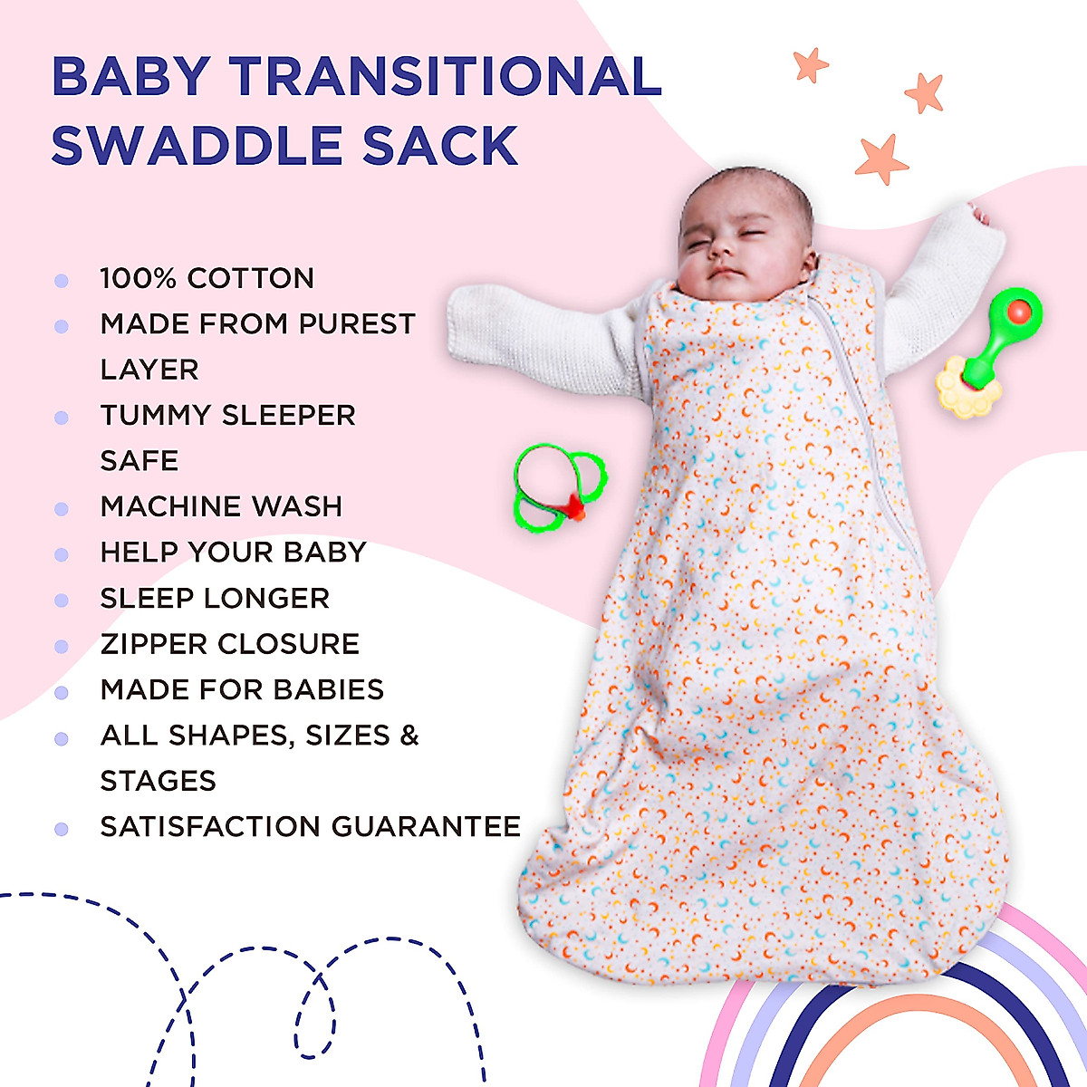 Premium Baby Sleep Sack with Baby BIB, 100% Cotton Toddler Sleeping Sack, Cute and Comfortable Baby Swaddle Sack has Adjustable Length for Infants and Toddlers (Grey, 6-15 Months)