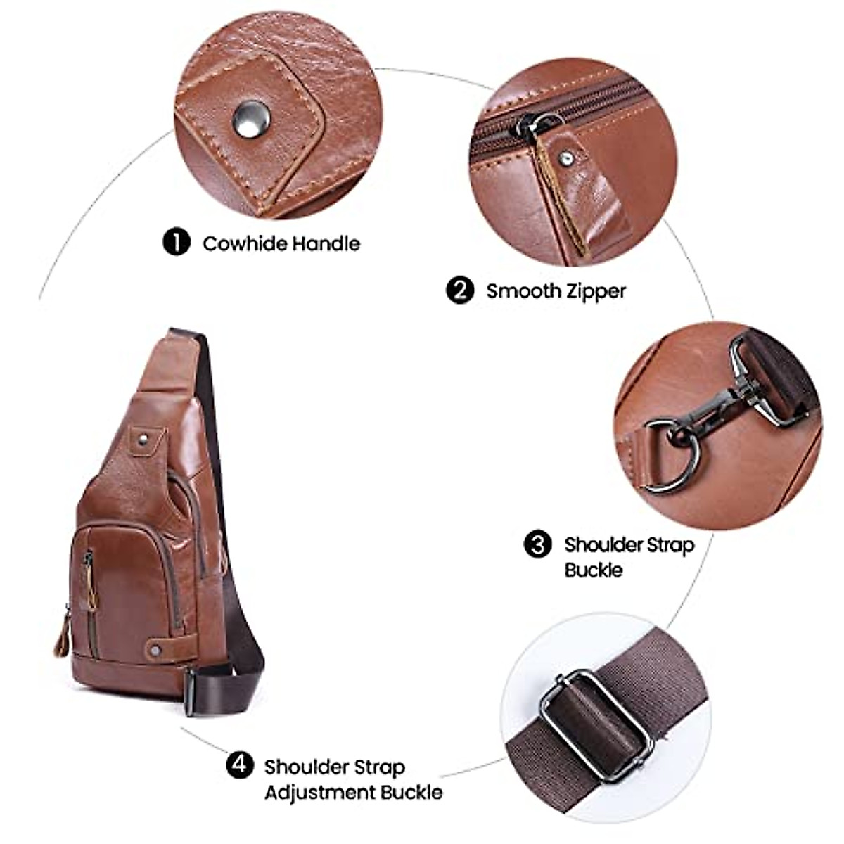 COSZEA Genuine Leather Crossbody Chest Bag Casual Shoulder Sling Bag Travel Hiking Backpacks (Brown)