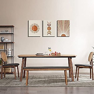 Boho Prints Sun Wall Art - Mid Century Moon Phase Canvas Paintings for Home Decoration Bohemian Framed Abstract Artwork 3PCS 12x16 Inches Pictures for Teens Bedroom Dorm Living Room Bathroom Painting