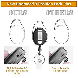 Retractable Badge Reel with Carabiner Belt Clip and Key Ring for ID Card Key Keychain Badge Holder Black 10 Pack by NATUREBELLE