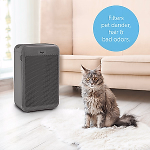 Lago Air Purifier for Home with True HEPA Odor-Reducing Carbon 3-Stage Filters Up to 322 sq ft - Silent, Multiple Purification Speeds - Reduces Pet Dander, Pollen, Smoke, Dust (Gray)