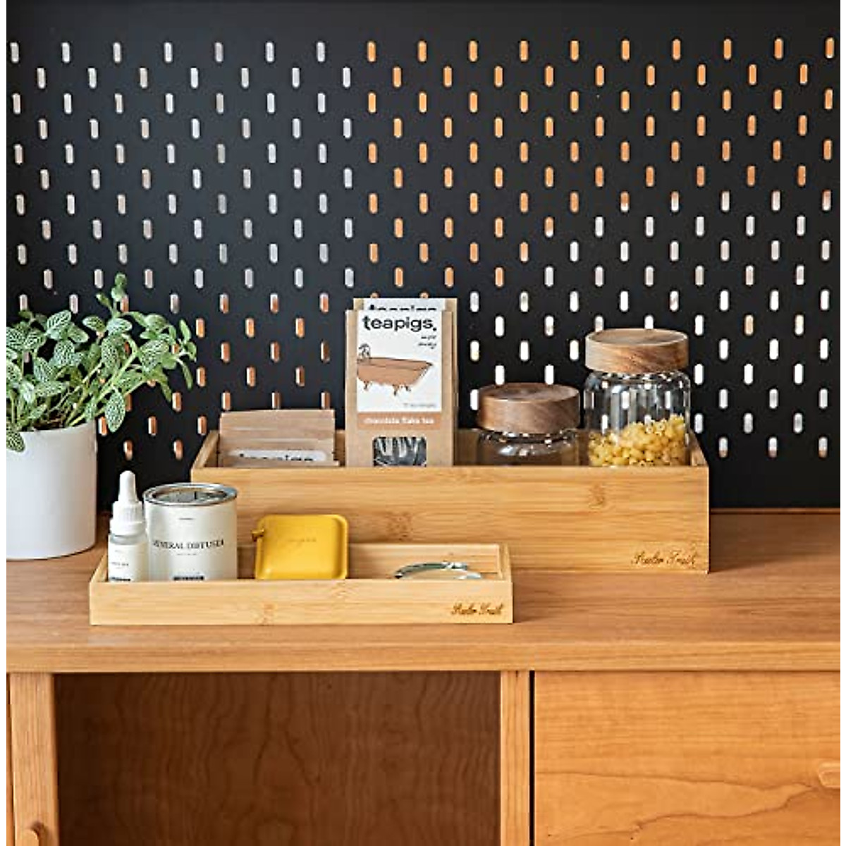 Natural Bamboo Bathroom Tray -Wooden Basket for Toilet Tank Top and Counter - Home Decor Wood Box for Toilet Paper Storage - Towel Holder for Guest