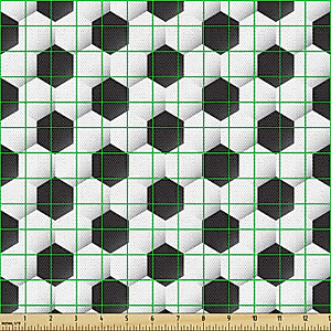 Lunarable Sports Fabric by The Yard, Soccer Ball Vivid Pattern Athletic Sport Themed Geometrical Modern Design, Decorative Fabric for Upholstery and Home Accents, 1 Yard, Cream Grey