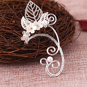 Yolmina Elf Ear Cuffs, Handmade Clip on Earrings - Pearl Wing Tassel Filigree Elven Earrings for Women - Fantasy Fairy Halloween Costume, Cosplay, Wedding, Handcraft